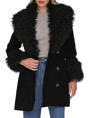 Avec Les Filles Faux Fur Trim Coat - Black