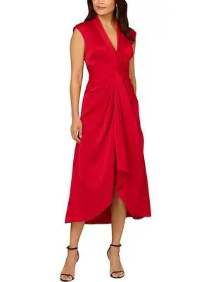 Aidan Mattox Pleated A-line Midi Dress - Red