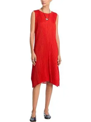 Issey Miyake Pleated Sleeveless Dress - Bright Red