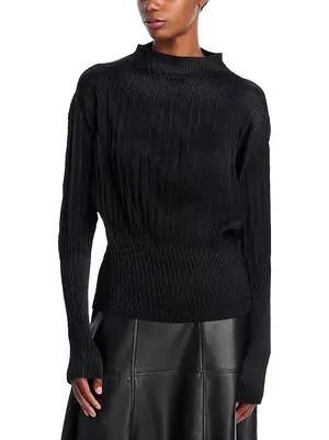 Issey Miyake Faux Suede Puff Pleats Top - Black