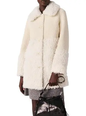 Maje Long Faux Fur Coat - Ecru