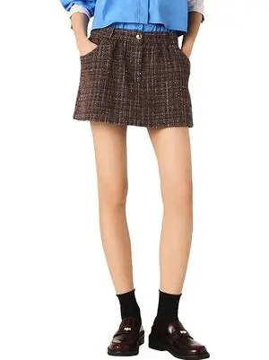 Maje Tweed Sequin Shorts - Brown
