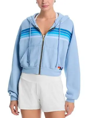 Aviator Nation Striped Crop Hoodie - Ice/ice