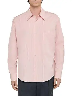 Sandro Oversized Striped Button-front Shirt - Baby Pink