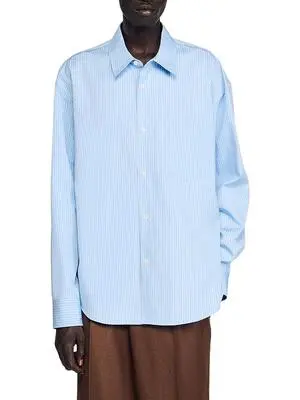 Sandro Oversized Striped Button-front Shirt - Sky Blue