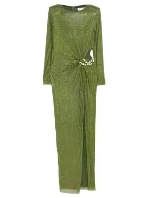 SELF-PORTRAIT Rhinestone-embellished Chain-detail Maxi Dress - Green