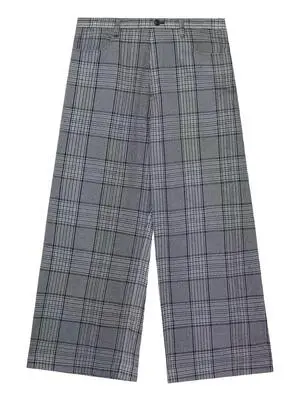 Y’s Checked Wide-leg Trousers - Grey
