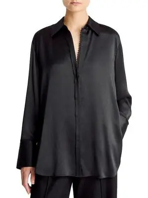 Vince Relaxed Silk Satin Shirt - Black