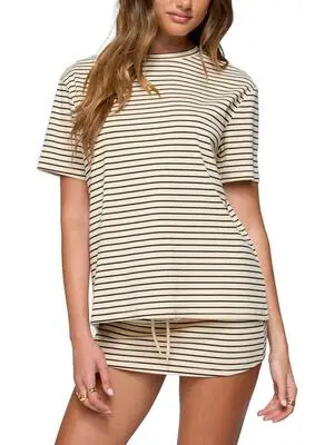 EDIKTED Oversized Striped T-shirt - Cream-and-black