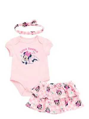 Disney Minnie Mouse Bodysuit, Skirt, And Headband Set - Pink