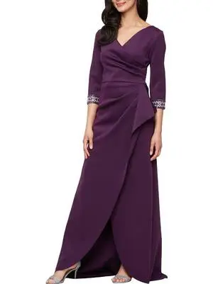 Alex Evenings Embellished Stretch Crepe Gown - Eggplant