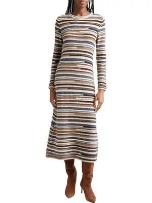 Veronica Beard Sanders Stripe Maxi Sweater Dress - Dark Acorn Multi