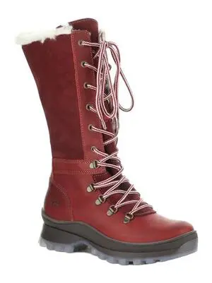 BOS. & CO. Waterproof Leather And Suede Boots With Wool Faux-shearling Lining - Red