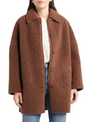The Great. The Plush Teddy Fleece Car Coat - Chocolate