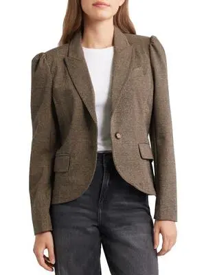 Wit & Wisdom Puff Shoulder Herringbone Blazer - Mocha Walnut Multi
