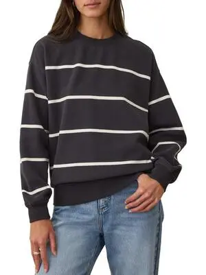 Marine Layer Cloud 9 Fleece Stripe Oversized Sweatshirt - Black/white Stripe