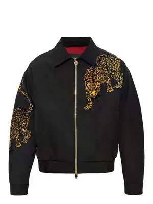Versace Animal-print Zip-up Jacket - Black