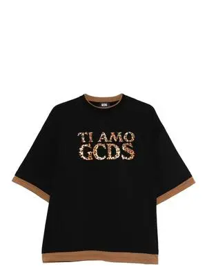 Gcds Leopard-print Trim T-shirt - Black