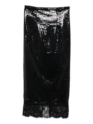 NISSA Sequin Embellished Lace Trim Skirt - Black