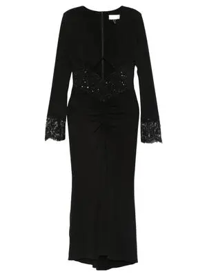 NISSA Lace-trim Sequin-embellished Dress - Black