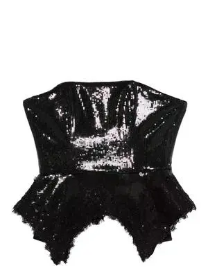 NISSA Sequin Peplum Top - Black
