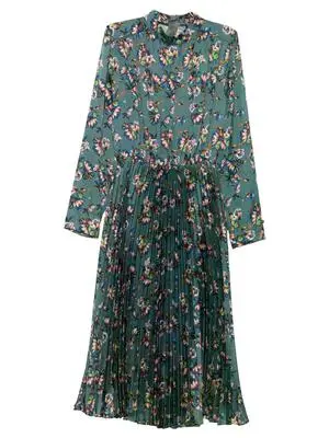 NISSA Floral Print Pleated Dress - Green