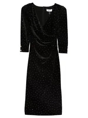 NISSA Embellished Draped Dress - Black
