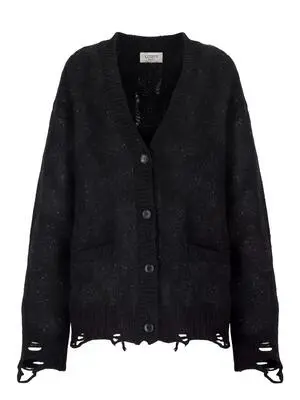 LANEUS Distressed Knit Cardigan - Black