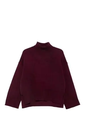 PUROTATTO High-neck Side-split Sweater - Red