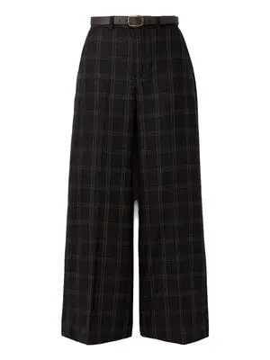 Sea Monroe Belted Checked Wide-leg Pants - Brown