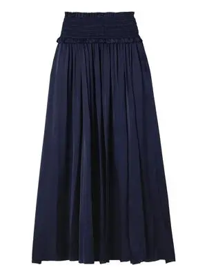 Zimmermann Dream Ruffled Shirred Silk-satin Maxi Skirt - Blue