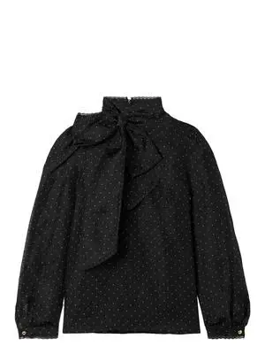 Zimmermann Pussy-bow Polka-dot Linen And Silk-blend Organza Blouse - Black