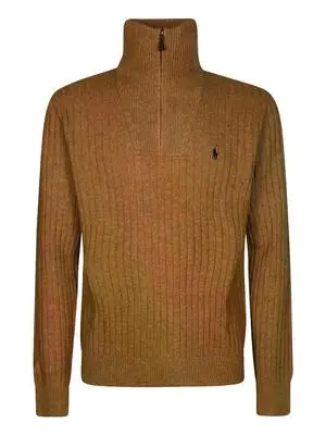 Ralph Lauren Ribbed-knit Quarter Zip Sweater - Brown