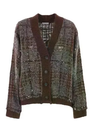 Brunello Cucinelli Sequin-embellished Check Cardigan - Brown