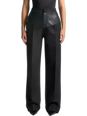 Manière De Voir Faux-leather Panel Tailored Trousers - Black