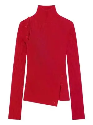 COURREGES Button-embellished Ribbed Turtleneck Sweater - Red