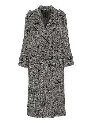 Pinko Herringbone-pattern Belted Coat - Black