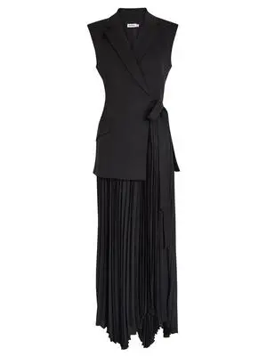 Simkhai Helena Layered Crepe And Chiffon Midi Wrap Dress - Black
