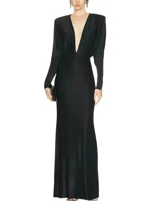 Alexandre Vauthier Plunging Long-sleeves Maxi Dress - Black
