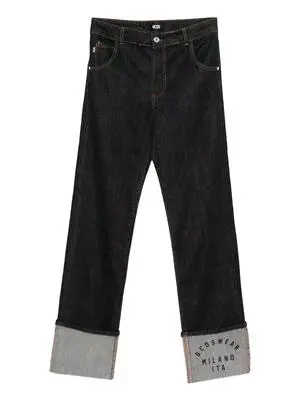 Gcds Cuffed-hem Jeans - Black