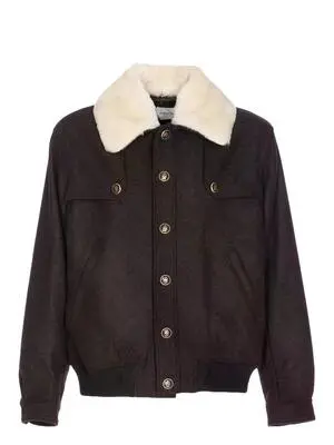 Drole De Monsieur Buttoned Jacket With Shearling Collar - Brown