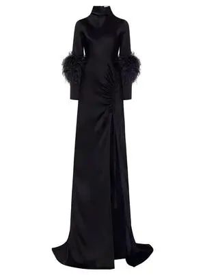 Lapointe Feather Gathered-detail Long Dress - Black