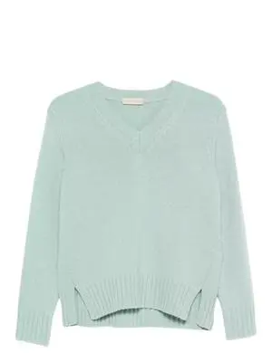 PUROTATTO V-neck Side-split Sweater - Green