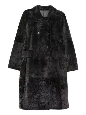 YVES SALOMON Sheepskin Double-breasted Coat - Black