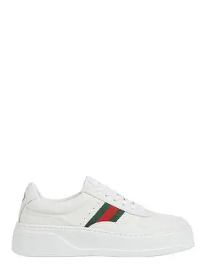 Gucci Leather Sneaker With Web Detail - White