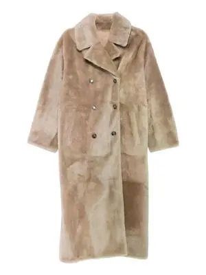YVES SALOMON Sheepskin Double-breasted Coat - Neutrals