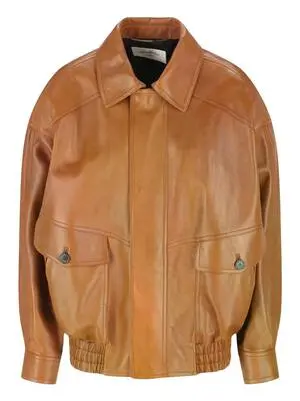 Saint Laurent Leather Bomber Jacket - Brown