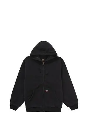 Supreme Quilted Lined Zip Up Hooded Sweatshirt - Black