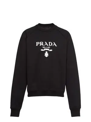 Prada Printed Cotton Fleece Crewneck Sweatshirt - Black