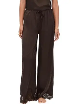 KAT THE LABEL Olivia Lace Trim Pants - Espresso